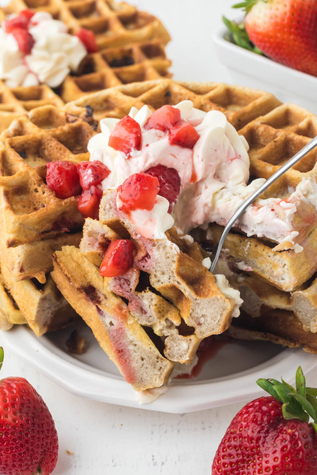 Easy Strawberry Waffles Recipe With Frozen Strawberries - Flour on My ...