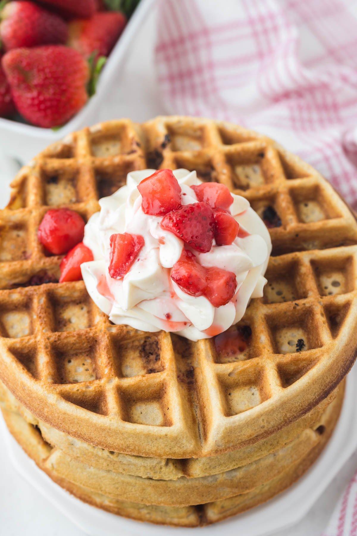 Easy Strawberry Waffles Recipe With Frozen Strawberries - Flour on My ...